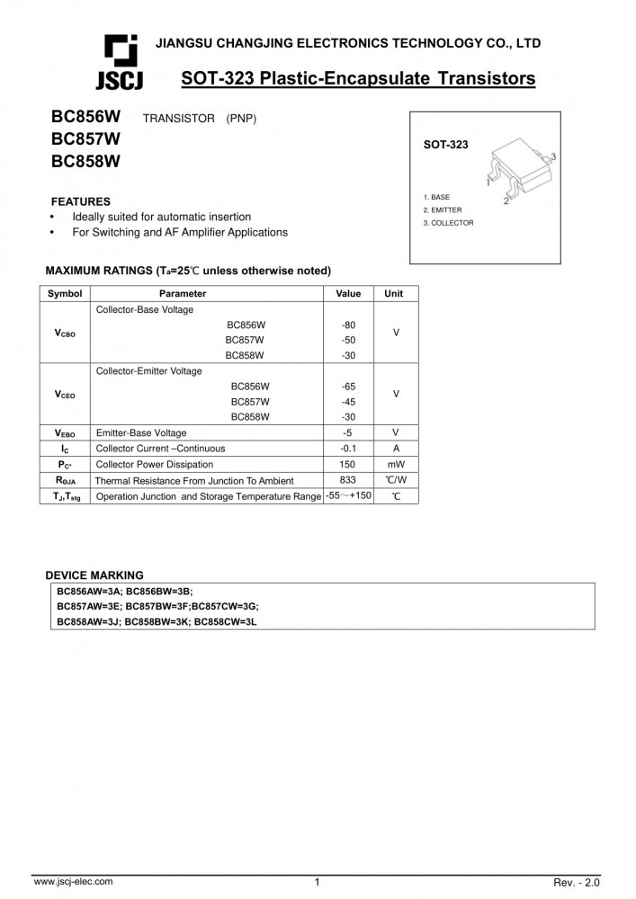 BC856W datasheet page 1
