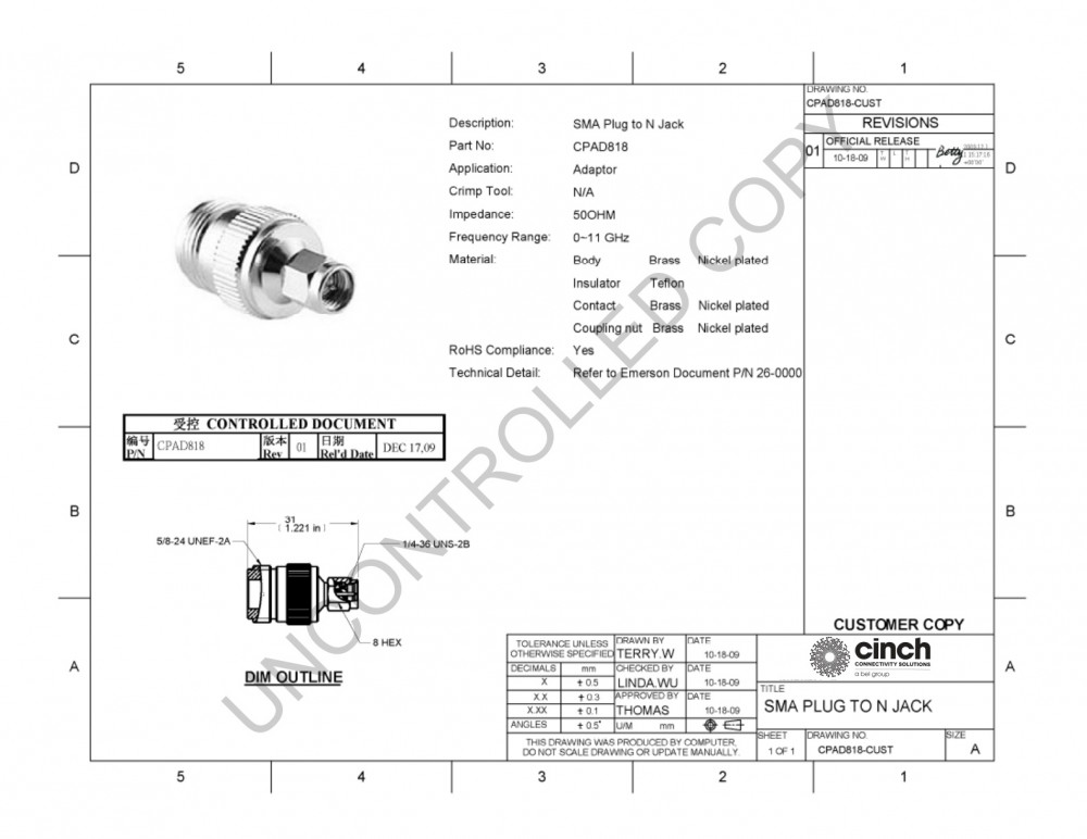 CPAD818-CUST engineering drawing preview