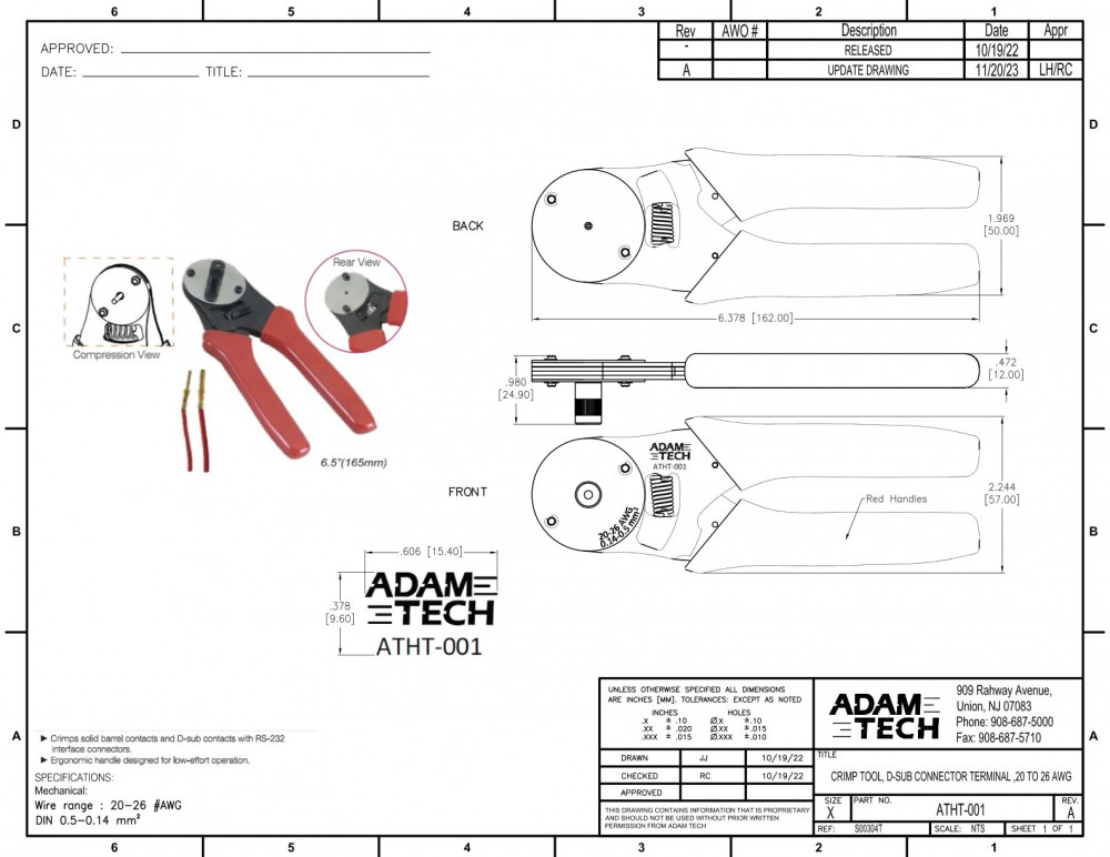 ADAM TECH ATHT-001 crimp tool drawing