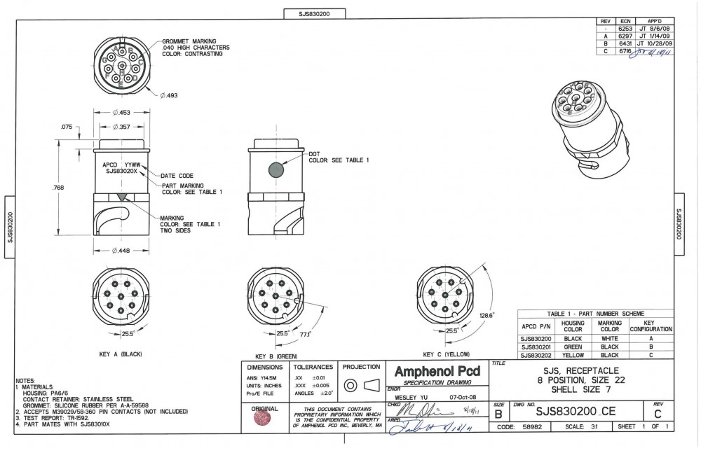 Amphenol SJS830200 specification drawing