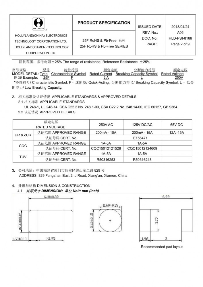 HOLLY 25F datasheet page 2