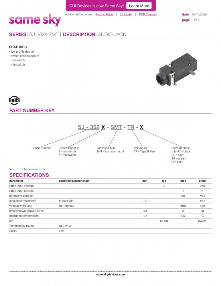 SJ-352X-SMT technical document page 1