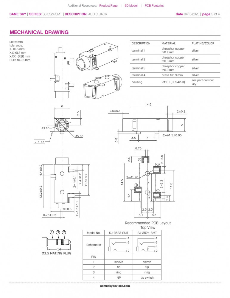 SJ-352X-SMT technical document page 2
