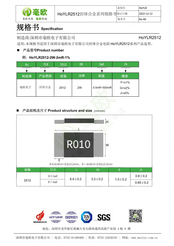 Milliohm HoYLR2512 datasheet page 1