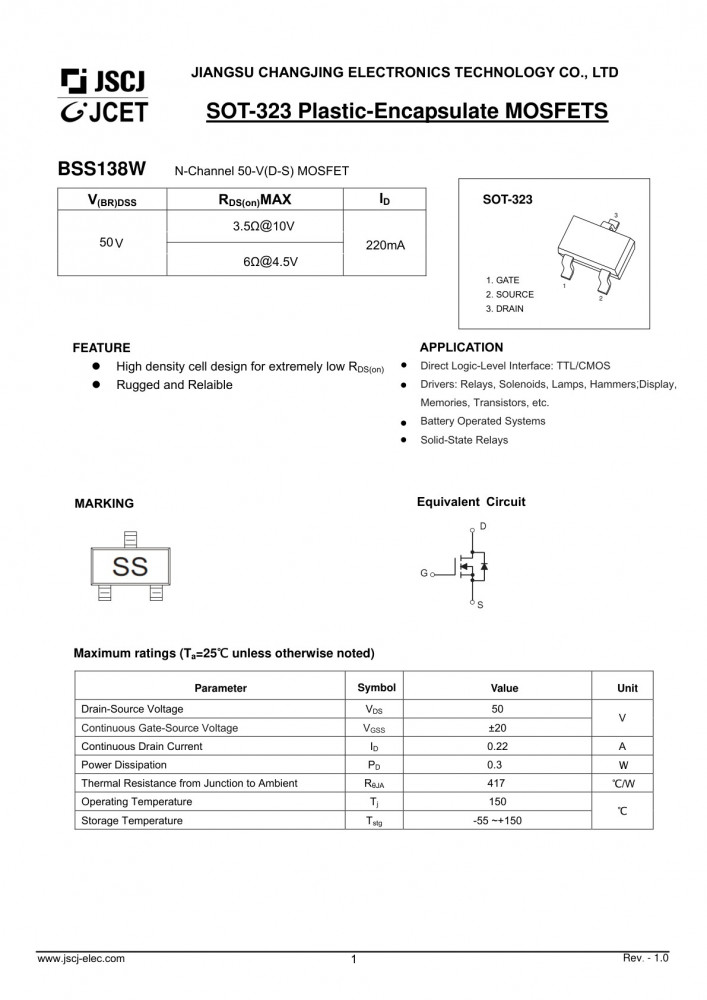 BSS138W datasheet page 1