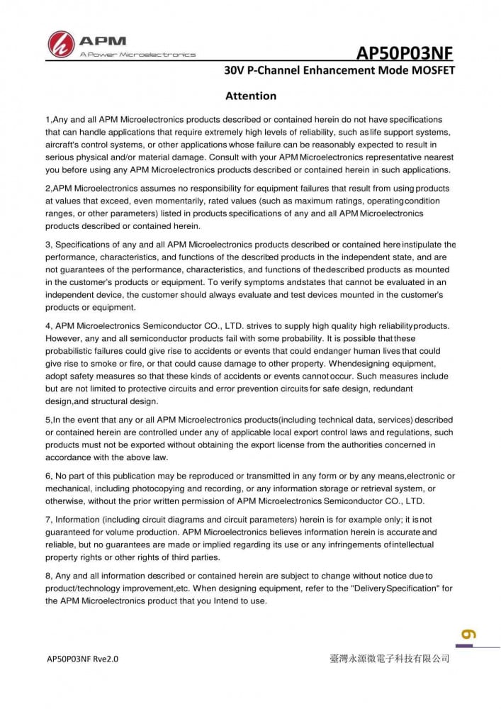 AP50P03NF datasheet page 6