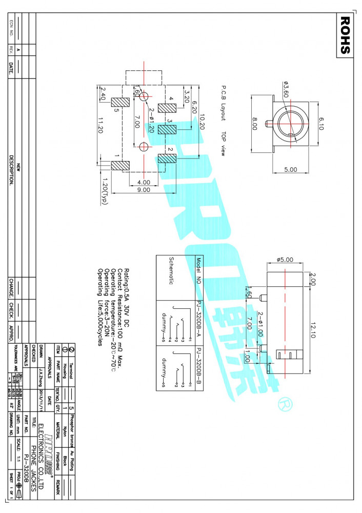 Korean Hroparts Elec PJ-320DB-5A technical drawing
