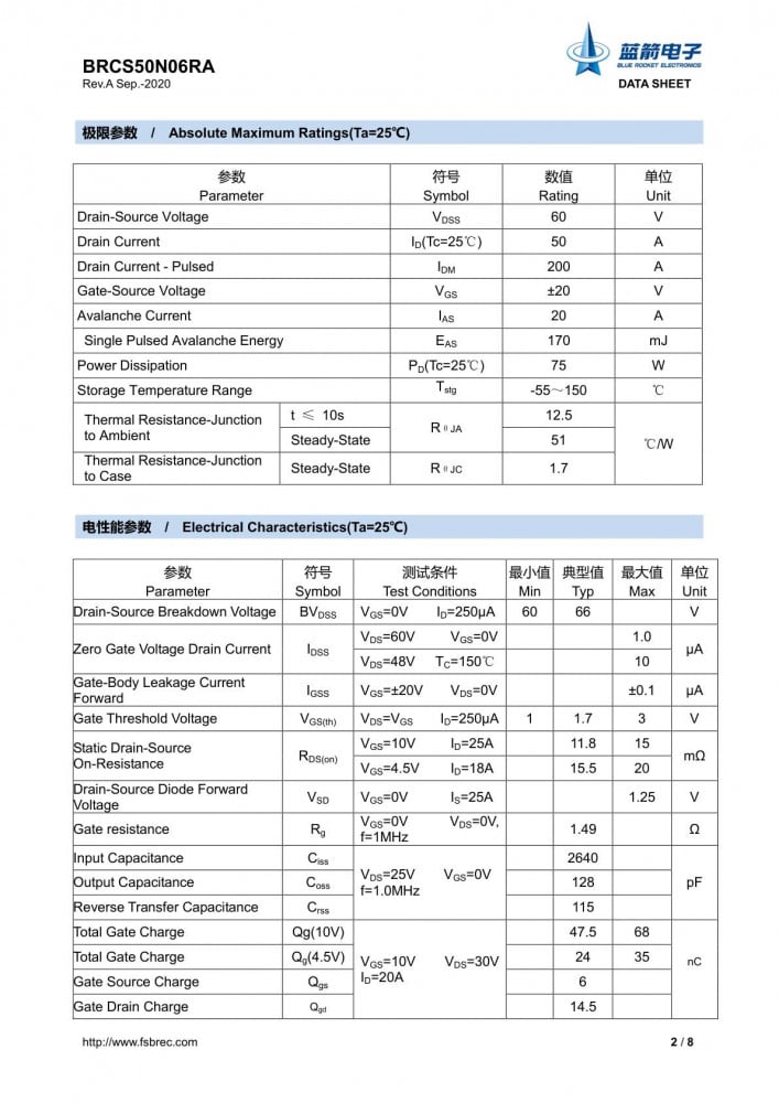 BRCS50N06RA datasheet page 2