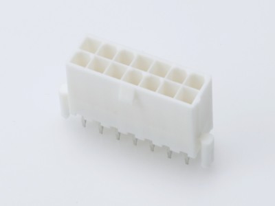 Mini-Fit Jr. Vertical Header, 4.20mm Pitch, Dual Row, 14 Circuits, with Snap-in Plastic Peg PCB Lock, Gold, Natural
