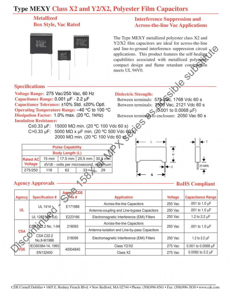 CDE MEXY series datasheet page 1