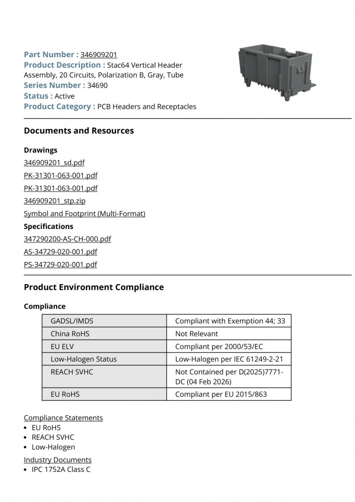 MOLEX 346909201 technical document preview, page 1