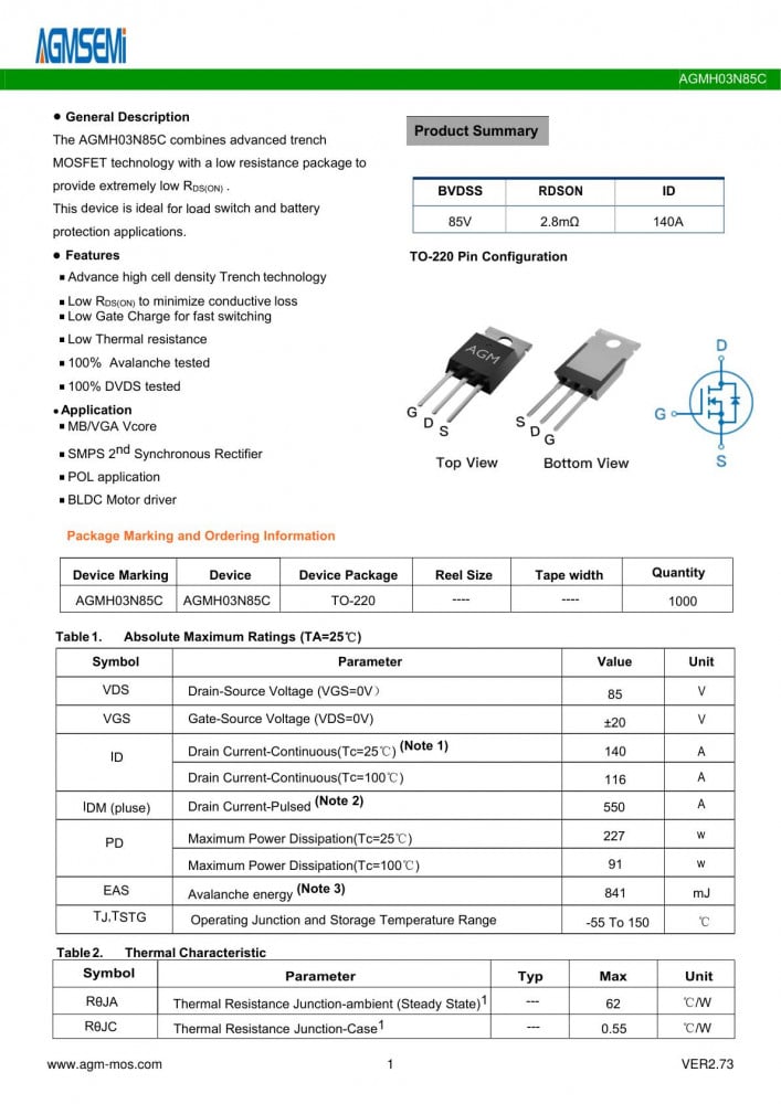 AGMH03N85C datasheet page 1