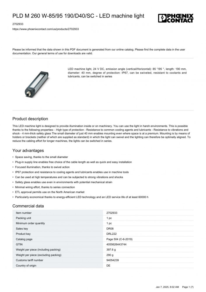 Phoenix Contact 2702933 product document page 1