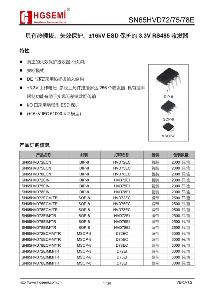 SN65HVD72EIMM/TR datasheet page 1