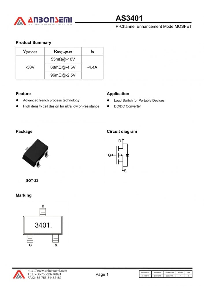 AS3401 datasheet page 1
