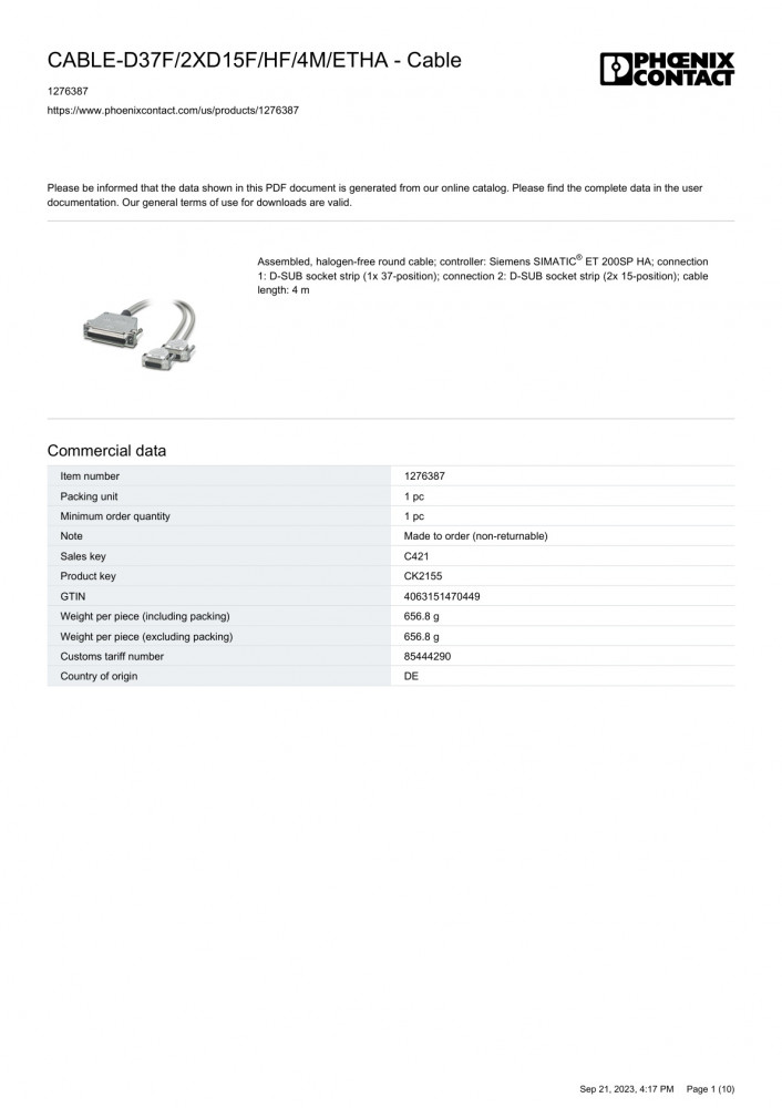 Phoenix Contact 1276387 document page 1