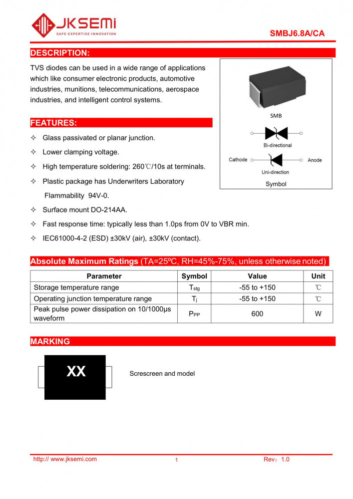 SMBJ6.8CA datasheet page 1