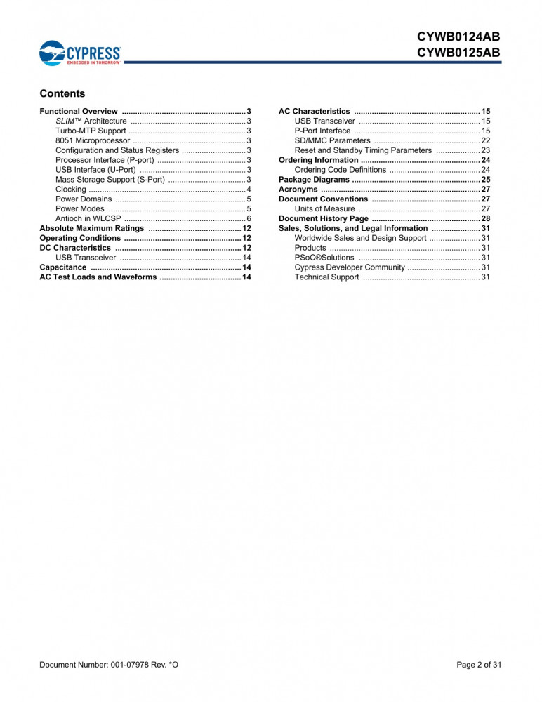 CYWB0124AB-BVXI datasheet page 2