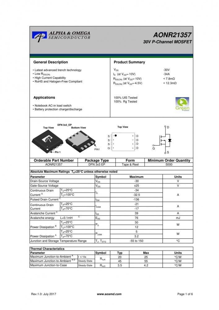AONR21357 datasheet page 1