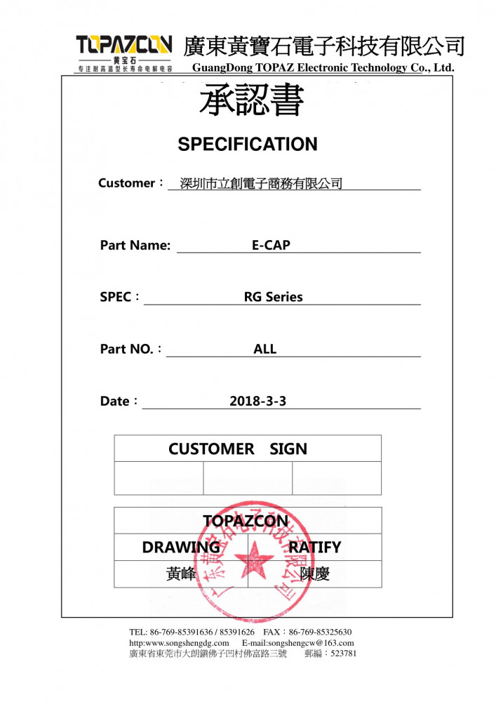 TOPAZ RG Series datasheet page 1