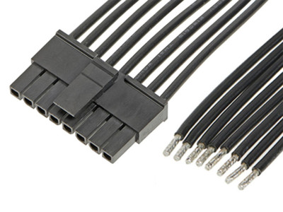Micro-Fit 3.0 Female-to-Pigtail Off-the-Shelf (OTS) Cable Assembly, Single Row, 300.00mm Length, Tin (Sn) Plating, 8 Circuits, Black