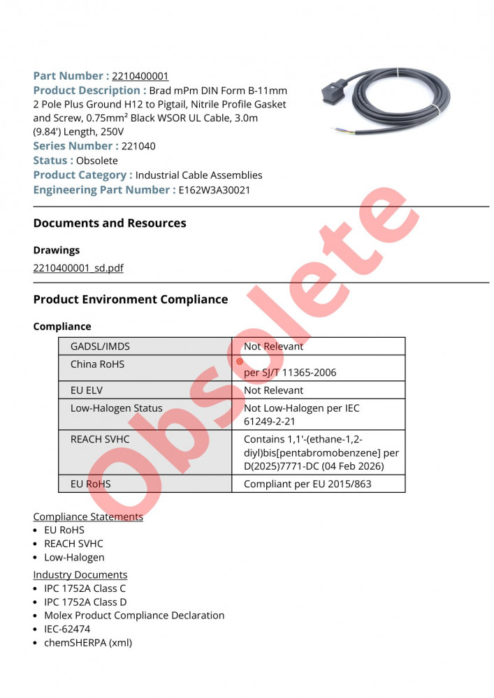 2210400001 product drawing, page 1