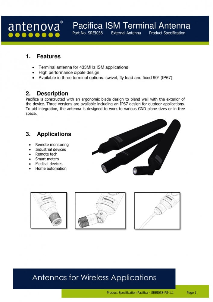 Antenova Pacifica datasheet page 1