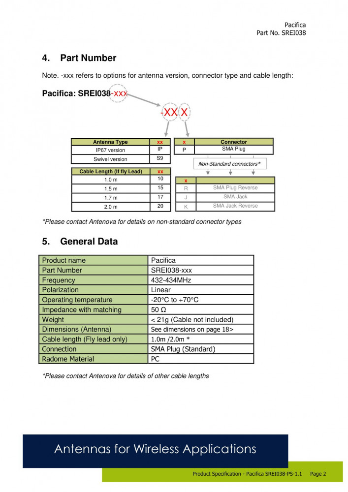Antenova Pacifica datasheet page 2
