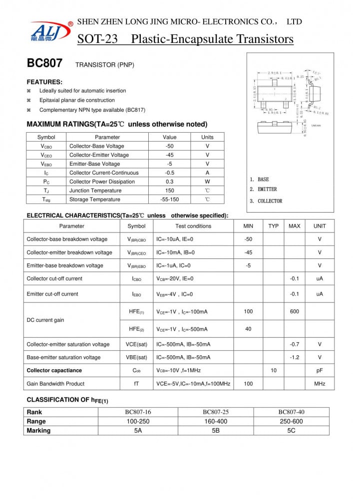 ALJ BC807 datasheet page 1