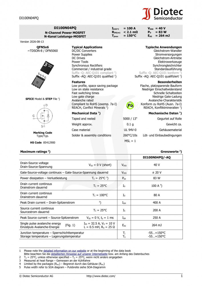 DI100N04PQ-AQ datasheet preview, page 1