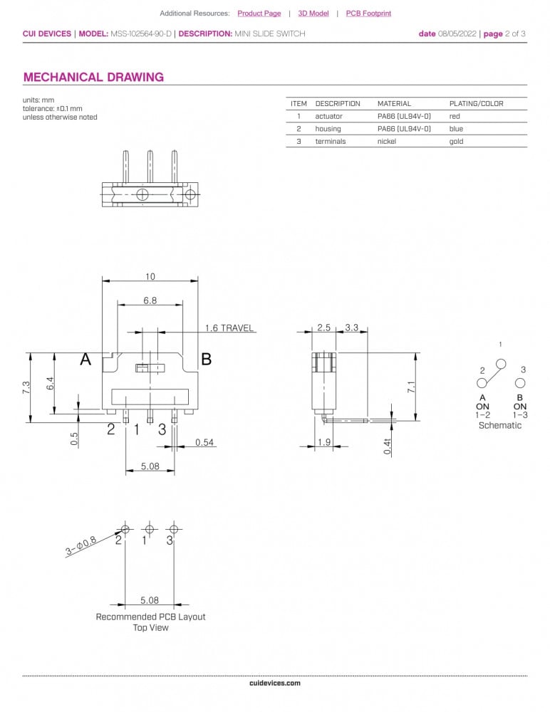 MSS-102564-90-D mechanical drawing and materials