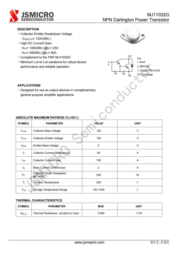 MJ11032G-JSM datasheet page 1