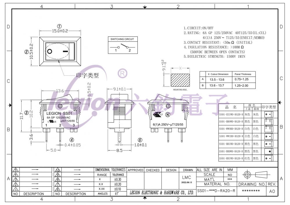 Legion SS01-BBIWD-RA20-R technical document preview