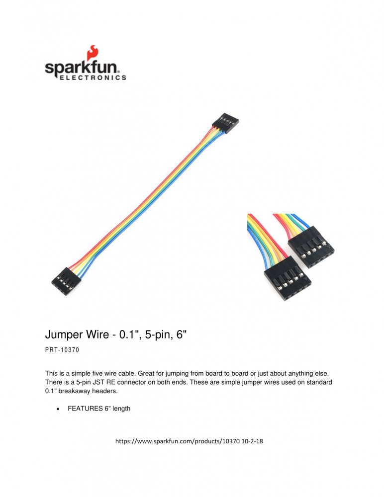 PRT-10370 five-pin, 6-inch jumper wire product image