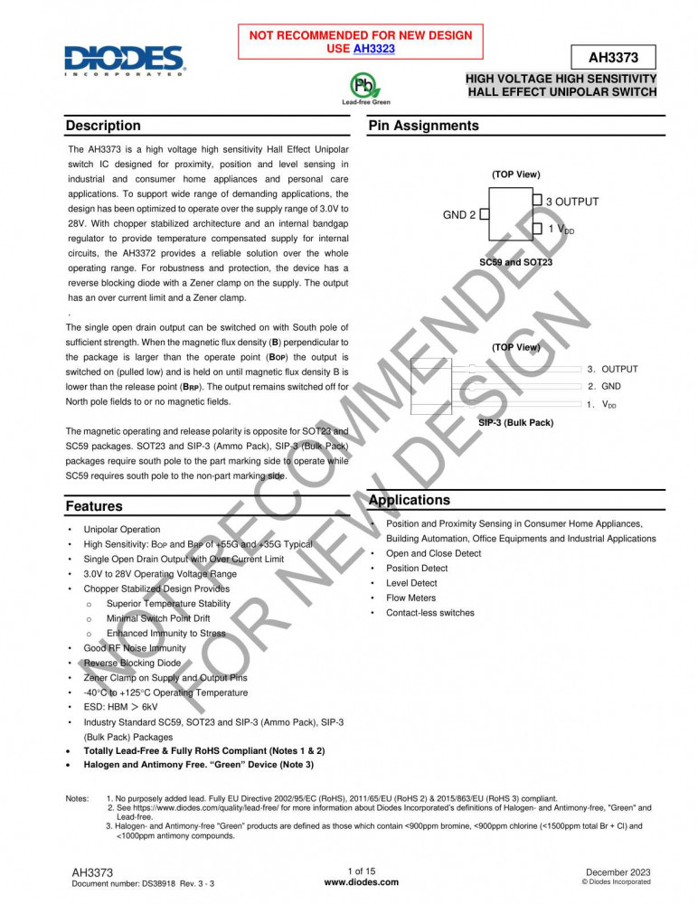 AH3373 datasheet page 1