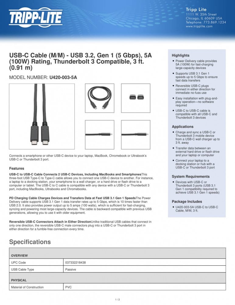 U420-003-5A technical document page 1