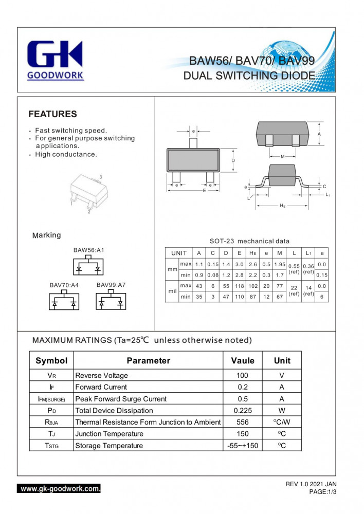 GOODWORK BAV70 datasheet page 1
