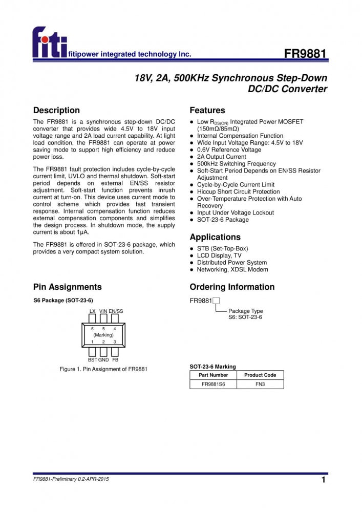 FR9881S6 datasheet page 1