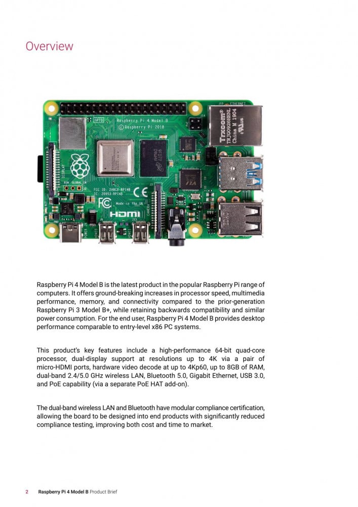 Raspberry Pi 4 Model B document page 2