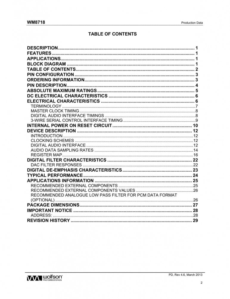 WM8718 datasheet page 2