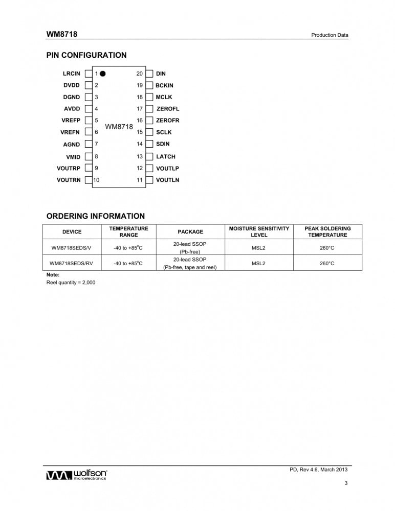 WM8718 datasheet page 3