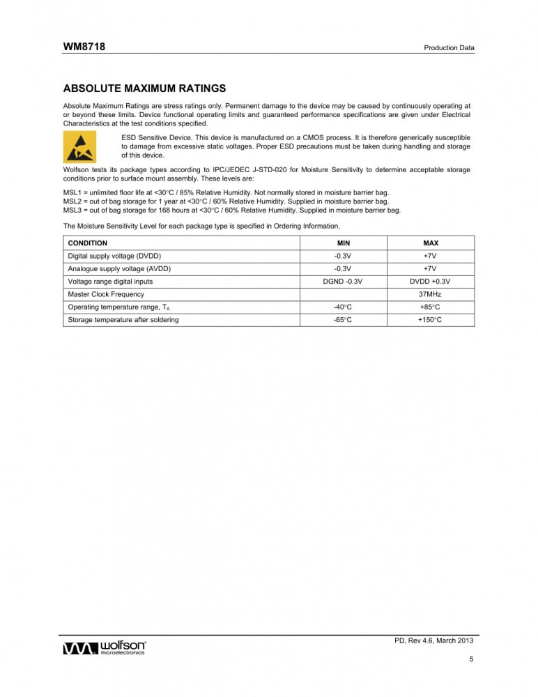 WM8718 datasheet page 5