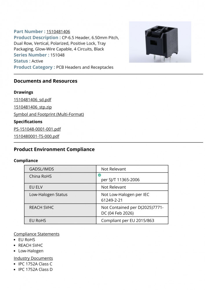 Molex CP 6.5 product specification preview, page 1