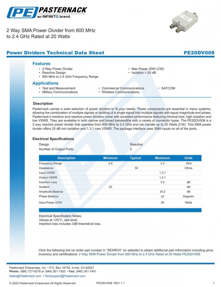 PE20DV008 technical document page 1