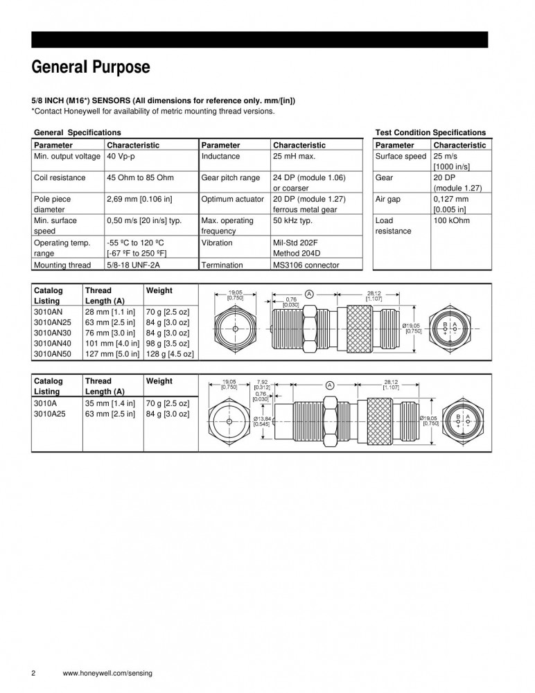 Honeywell VRS sensor datasheet page 2
