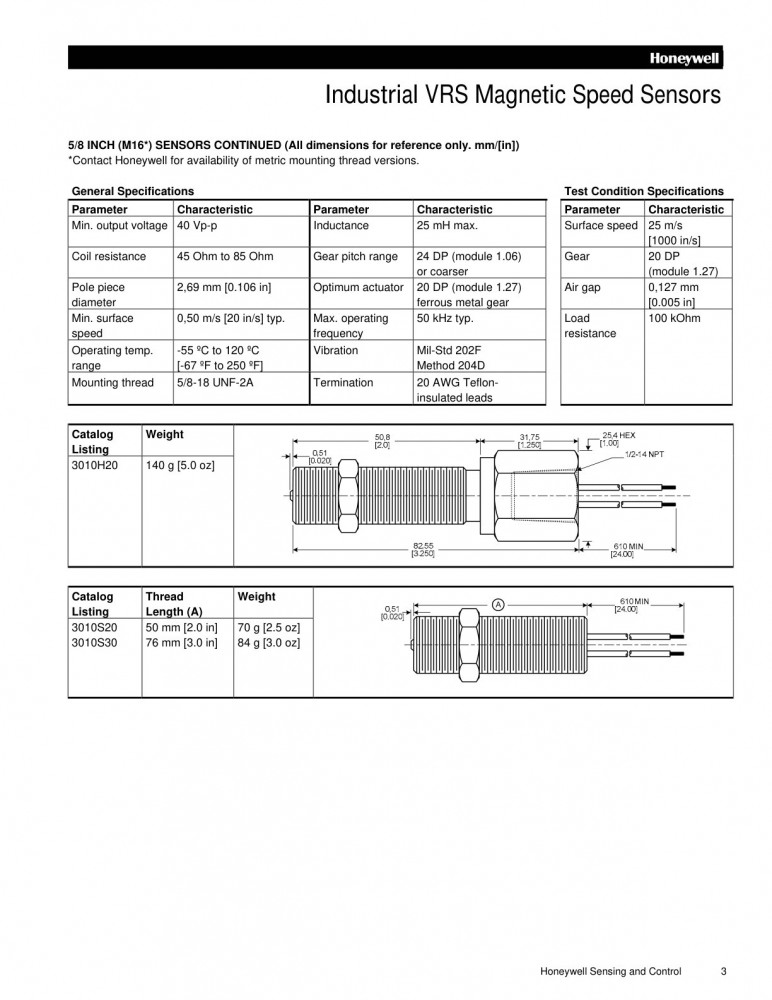 Honeywell VRS sensor datasheet page 3