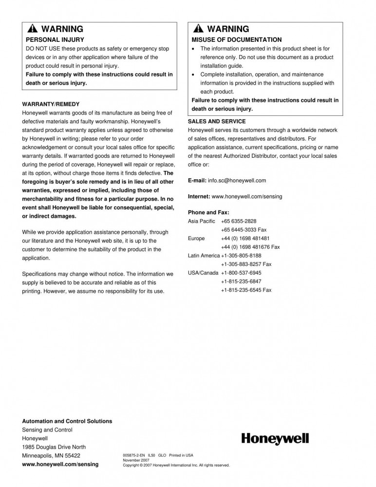 Honeywell VRS sensor datasheet page 8