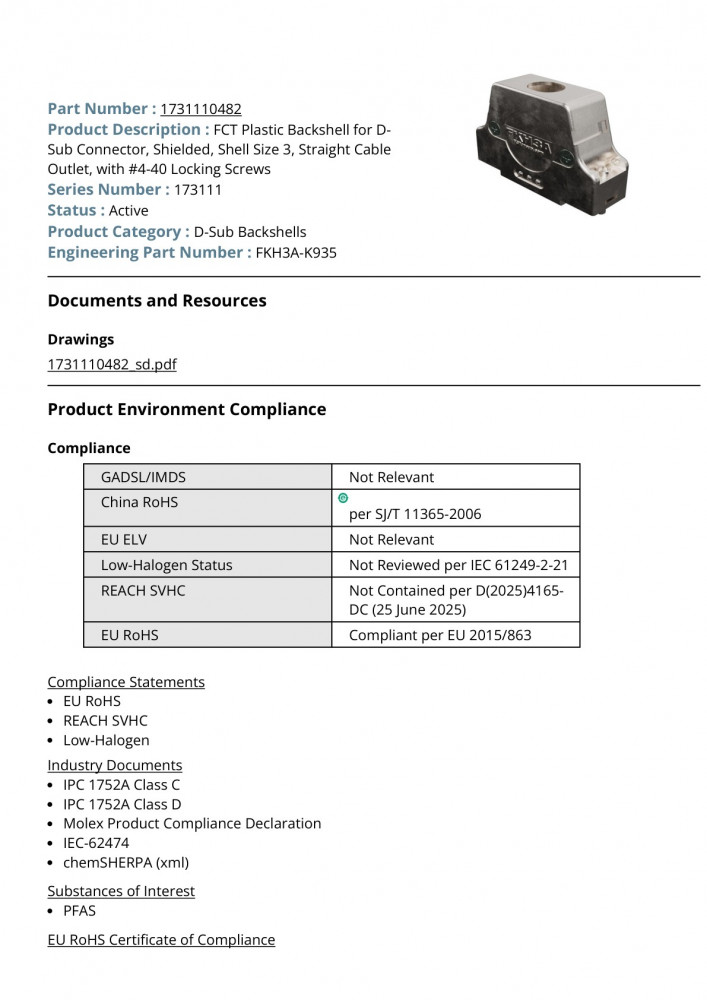MOLEX 1731110482 product drawing preview, page 1