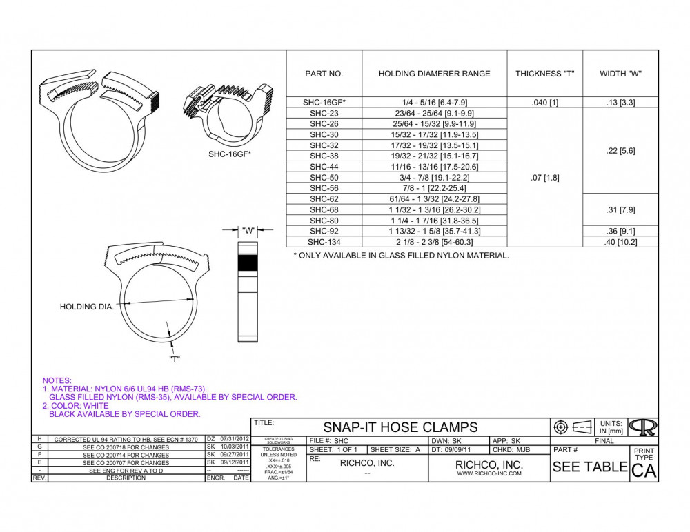 SHC-56 Snap-It hose clamp product drawing