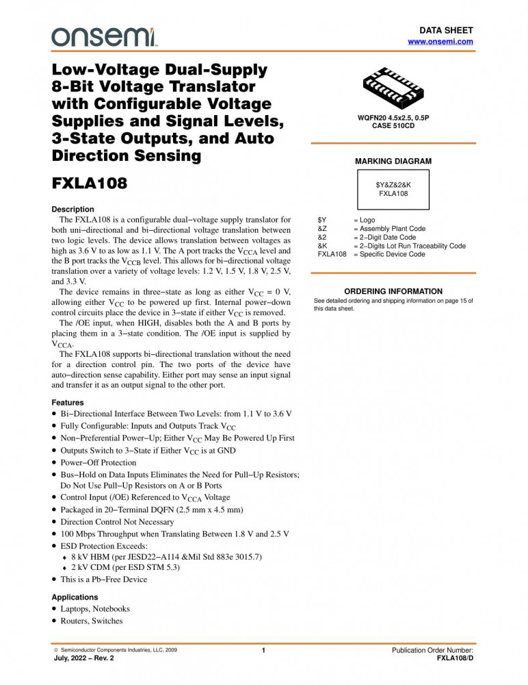 FXLA108 datasheet page 1